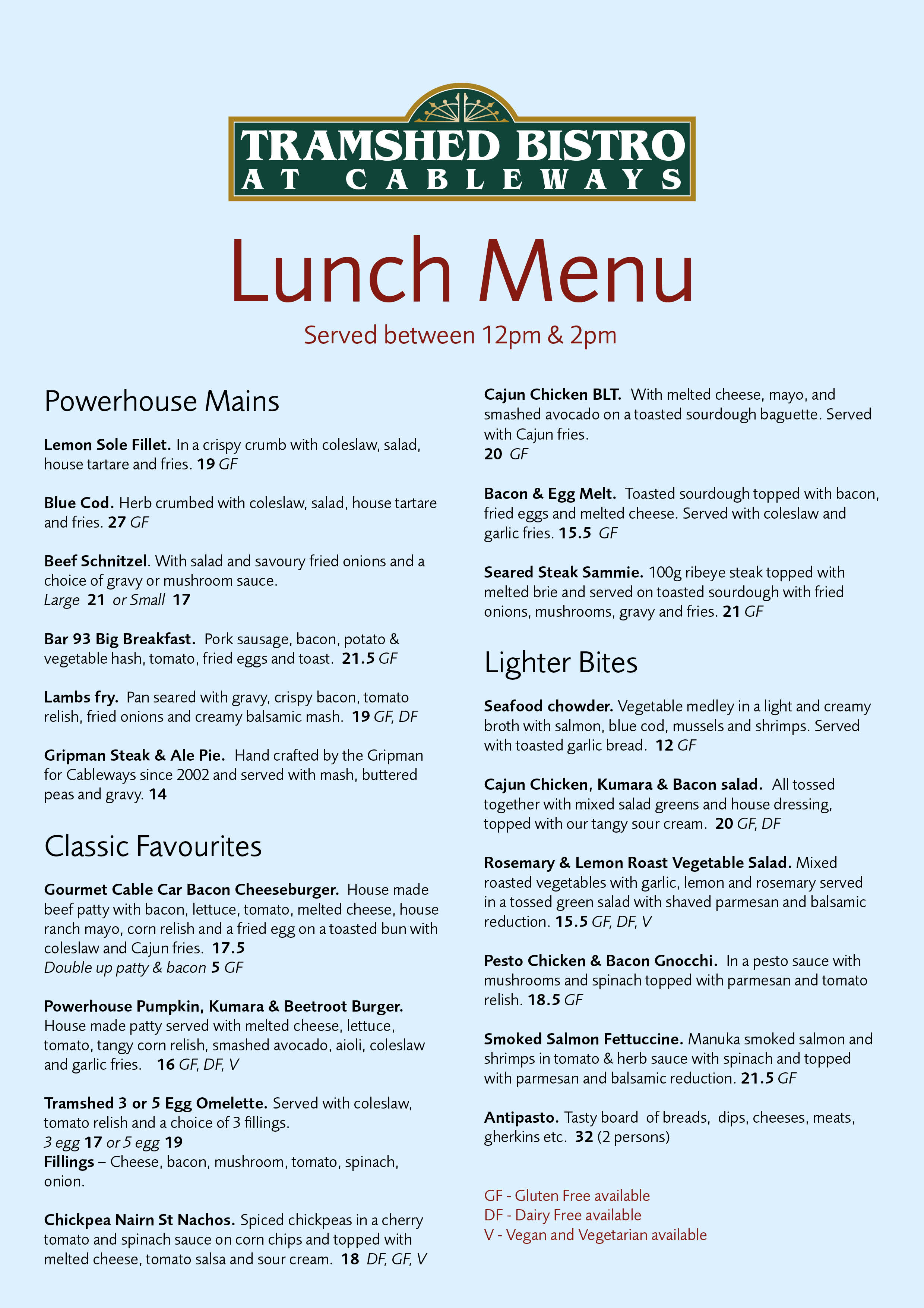 Lunch menu - Cableways