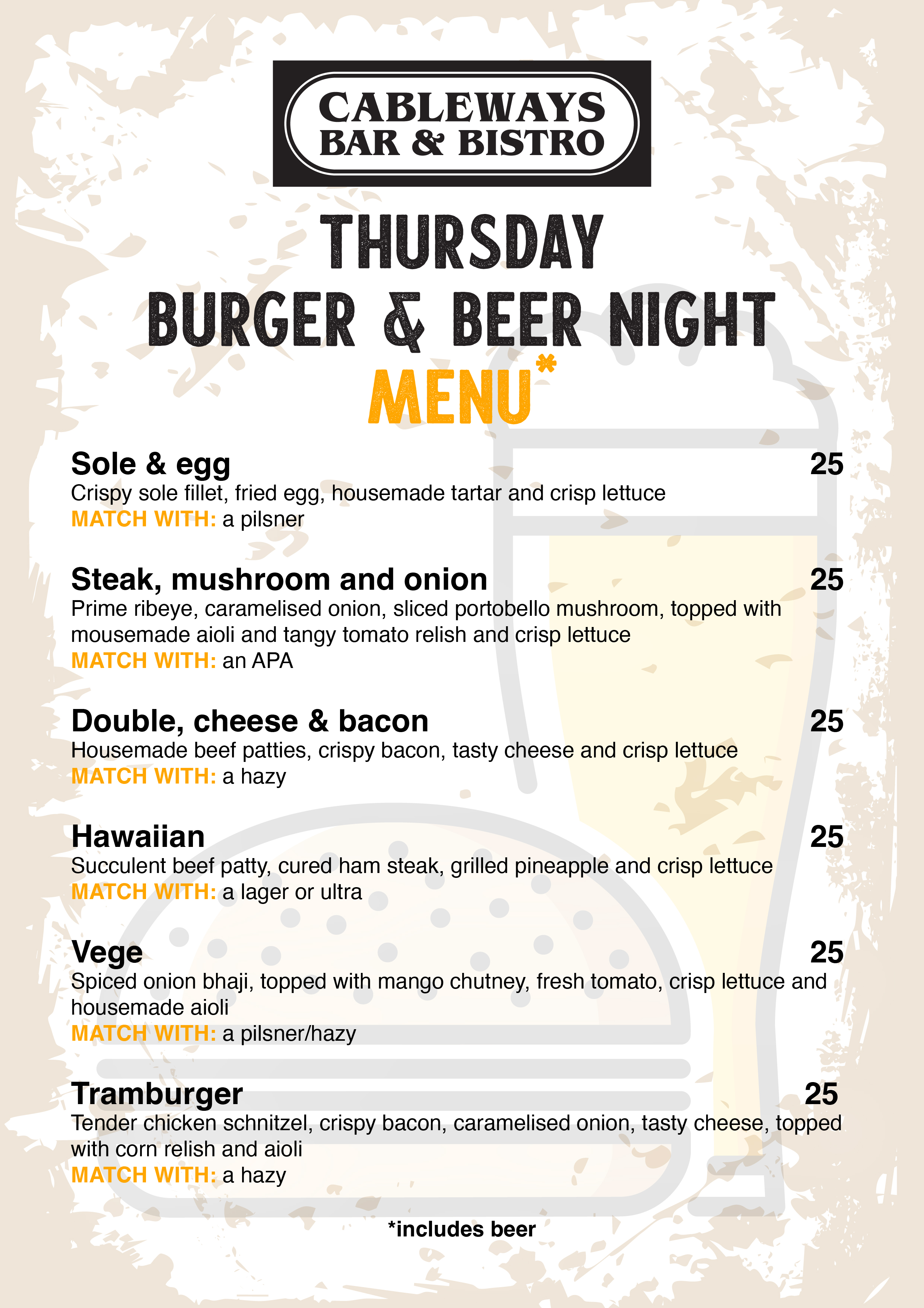 Thursday Burger & Beer night - Cableways