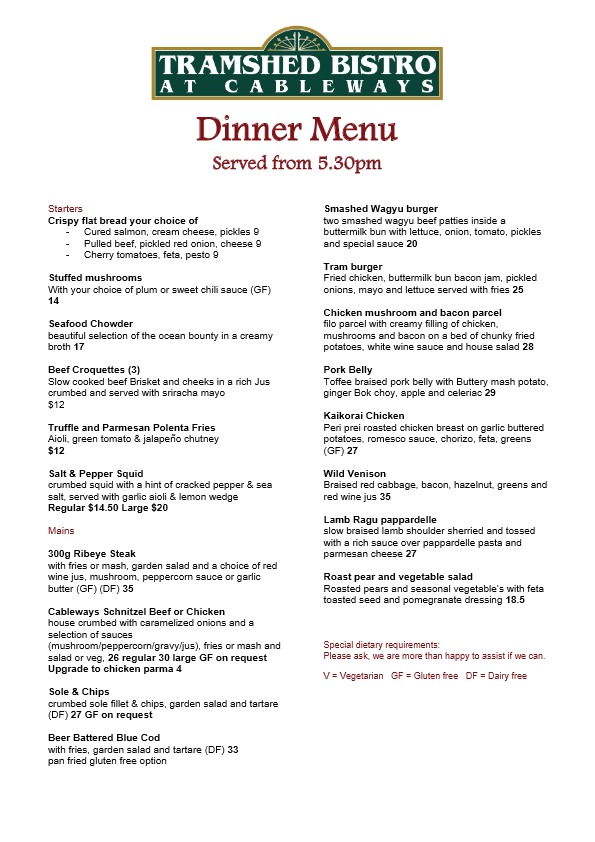 Evening menu - Cableways